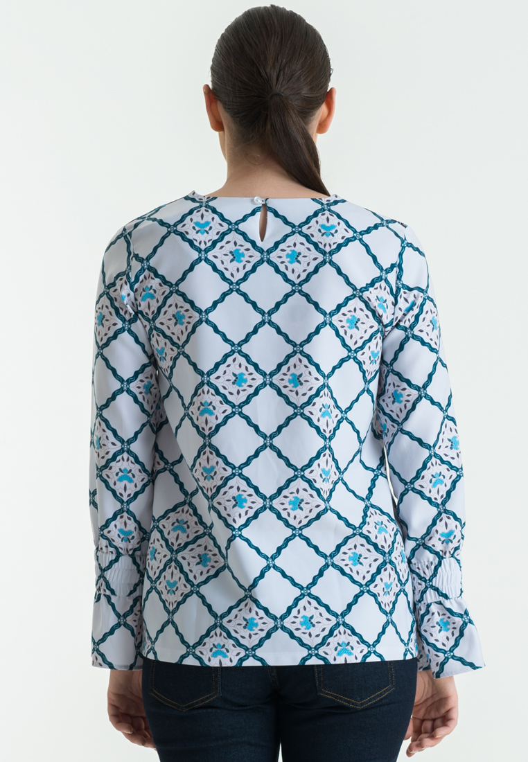 Long Sleeve Dobby Print Blouse - bateeq
